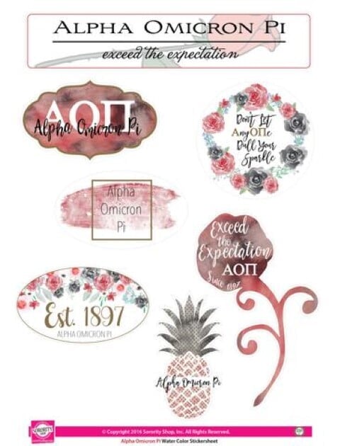 Alpha Omicron Pi Water Color Stickers SALE $11.99. - Greek Gear®