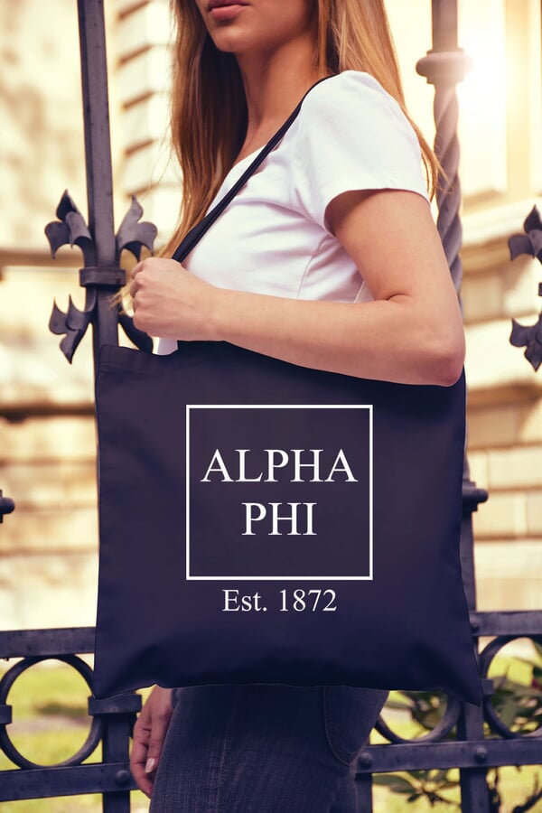 Alpha Phi Box Tote bag SALE $21.95. - Greek Gear®