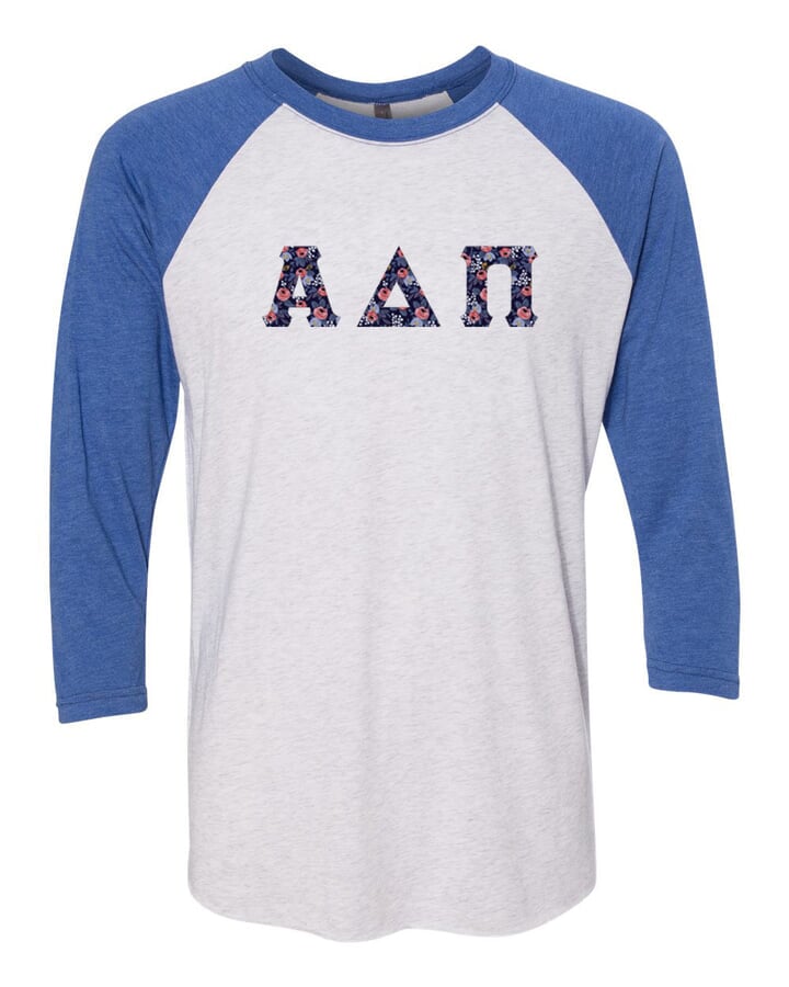 Alpha Delta Pi Unisex Tri Blend Three Quarter Sleeve Baseball Raglan