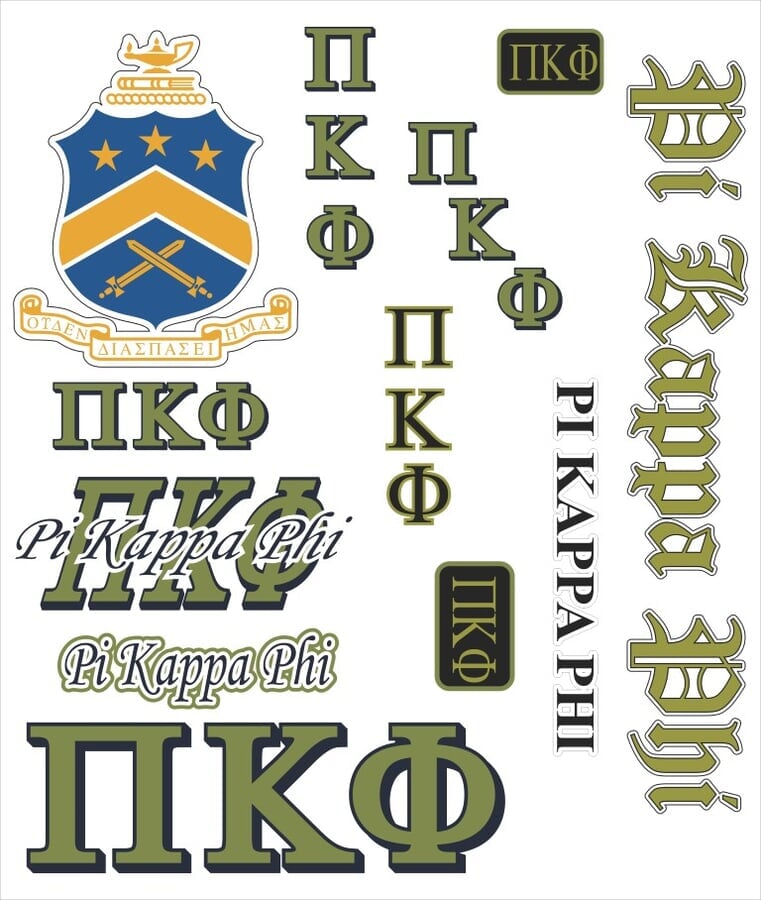 Pi Kappa Phi Multi Greek Decal Sticker Sheet SALE $15.99. - Greek Gear®