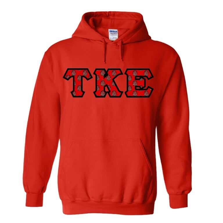 Tau Kappa Epsilon Fraternity Crest Shield Twill Letter Hooded Sweatshirt Sale 4895 Greek
