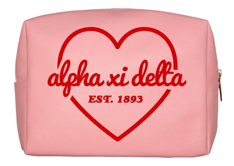 Alpha Xi Delta Pink with Red Heart Makeup Bag SALE $19.99. - Greek Gear®