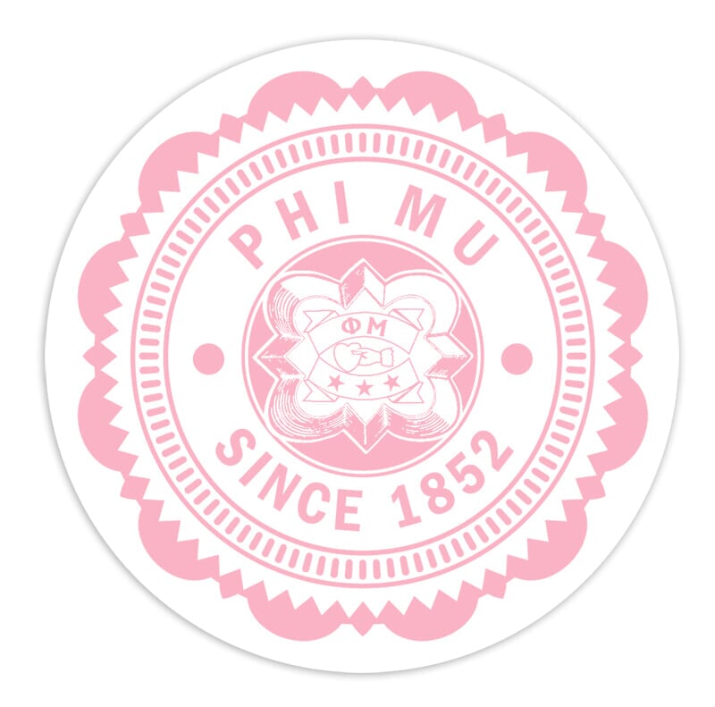 Phi Mu 5" Sorority Seal Bumper Sticker SALE $3.95. - Greek Gear®