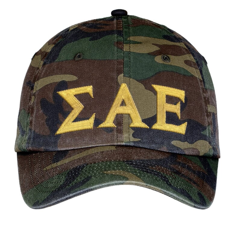 Sigma Alpha Epsilon Lettered Camouflage Hat SALE $21.95. - Greek Gear®