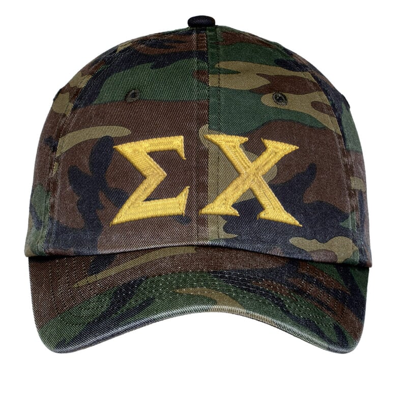 Sigma Chi Lettered Camouflage Hat SALE $21.95. - Greek Gear®