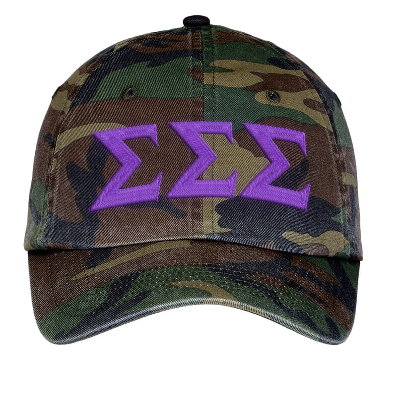 Sigma Sigma Sigma Lettered Camouflage Hat SALE $21.95. - Greek Gear®