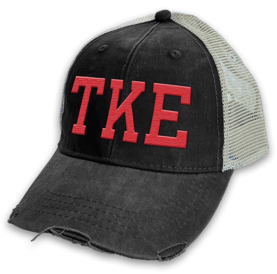 Tau Kappa Epsilon Distressed Trucker Hat SALE $21.95. - Greek Gear®