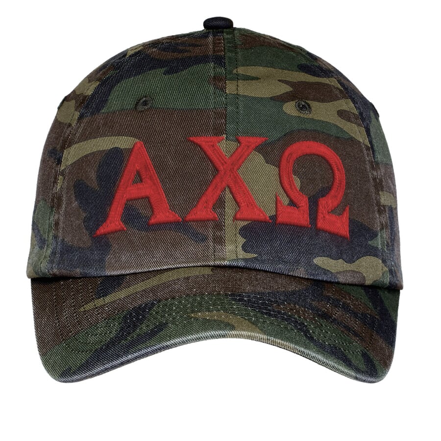 Alpha Chi Omega Lettered Camouflage Hat SALE $21.95. - Greek Gear®