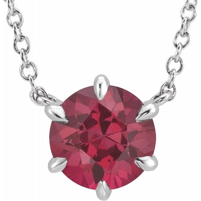 Genuine Ruby Necklace in 14 Karat White Gold Ruby Solitaire 18" Necklace