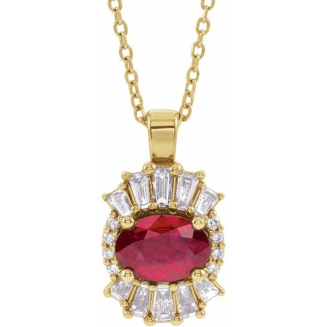 Genuine Ruby Necklace in 14 Karat Yellow Gold Ruby & 1/3 Carat Diamond ...