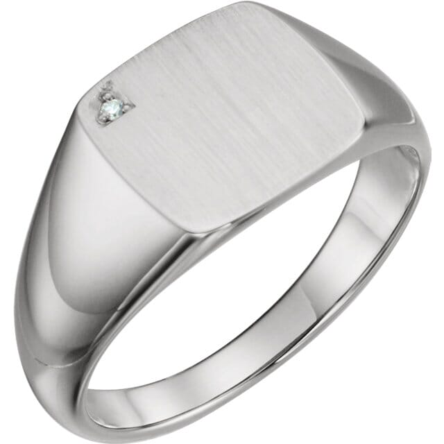 Genuine Platinum .0075 Carat Diamond Men's Signet Ring