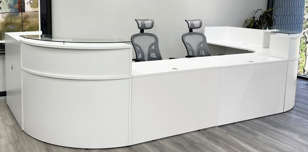166" x 77"D 2-Person Curved U-Shaped Reception Desk with ADA Counter