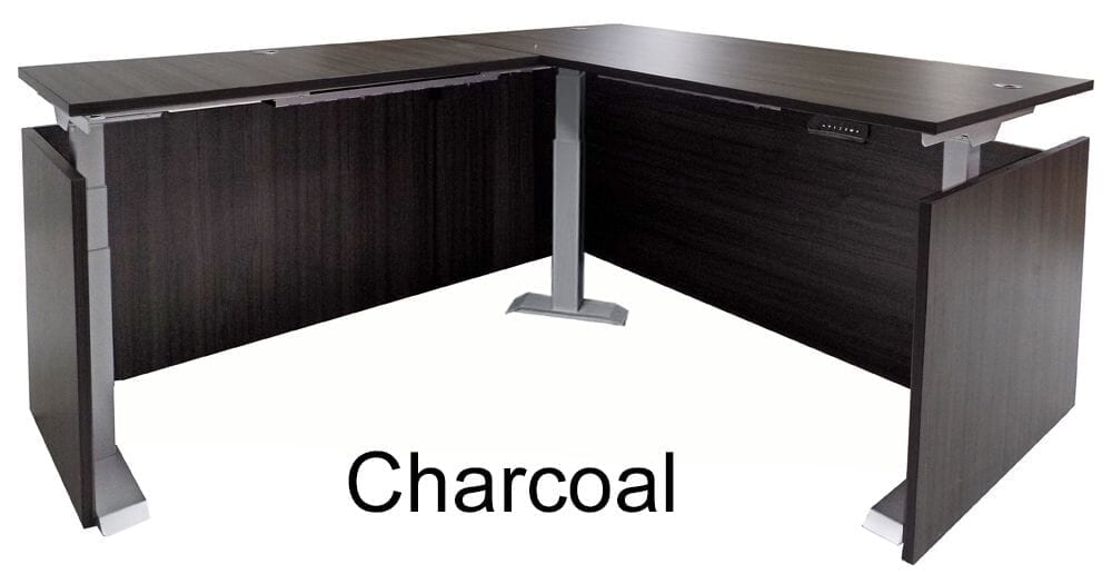 71" x 89" Enclosed Fully Height Adjustable Bow Front L-Shaped Desk ...