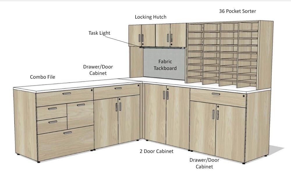 98" x 98" Custom L-Shaped Counter Height Workstation with Hutch and 36 ...