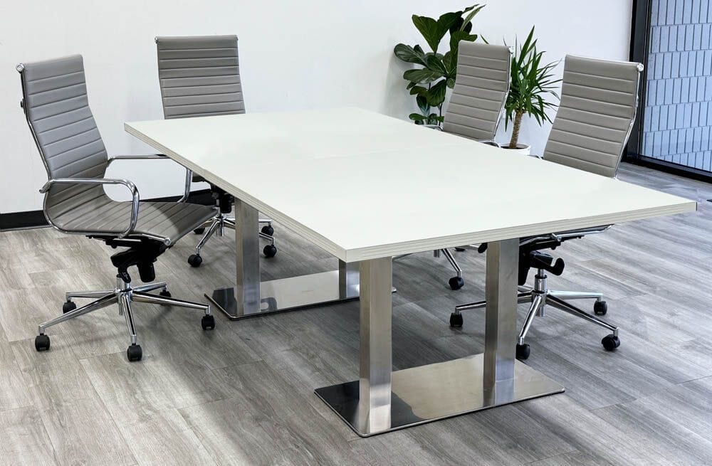 8' x 4' Modular Rectangular Conference Table w/ Steel Dual Column Bases ...