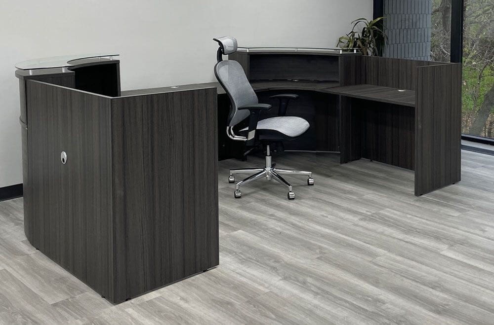 U-Shaped Curved Glass Top Reception Desk