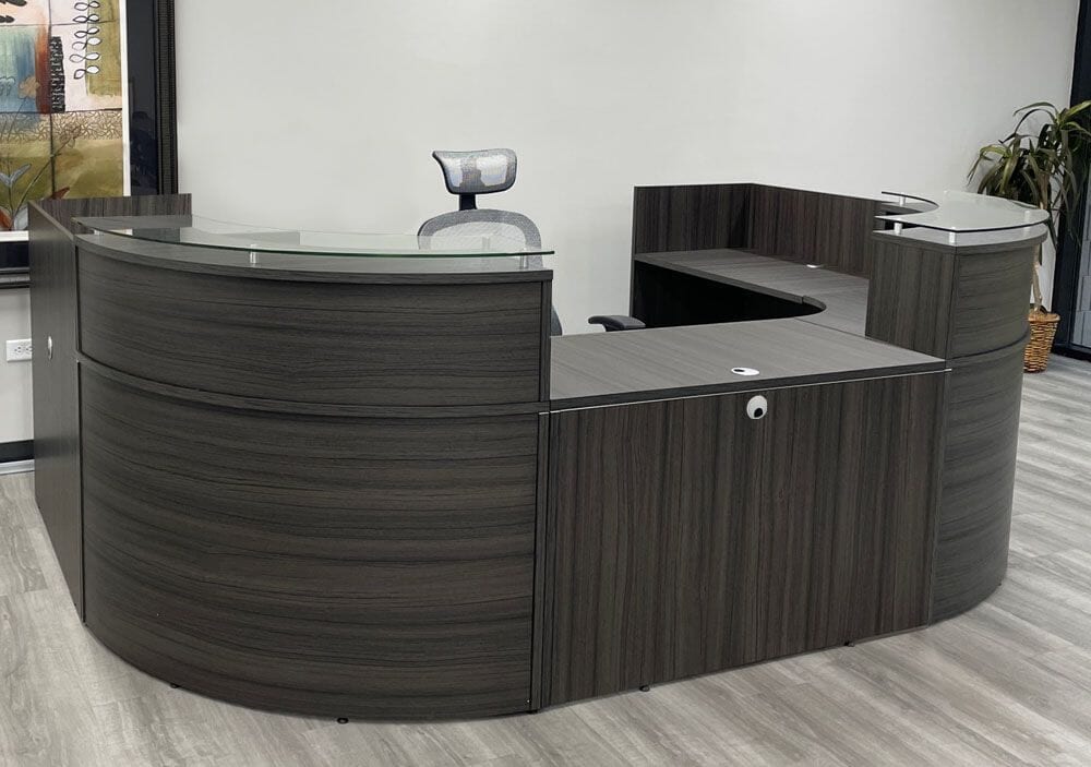 U-Shaped Curved Glass Top Reception Desk