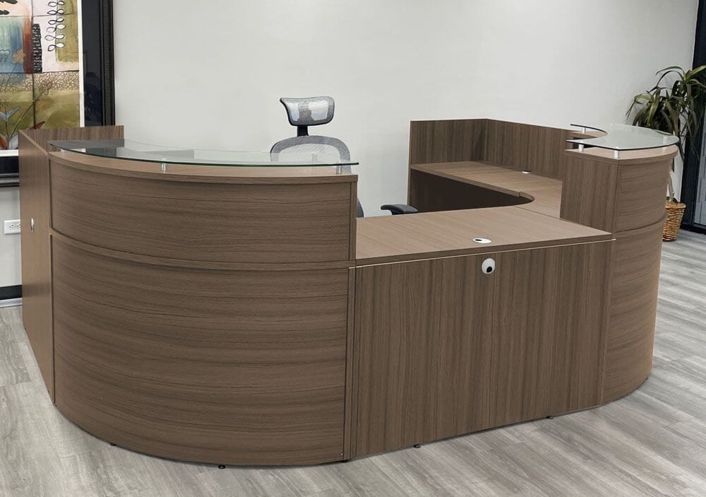 U-Shaped Curved Glass Top Reception Desk
