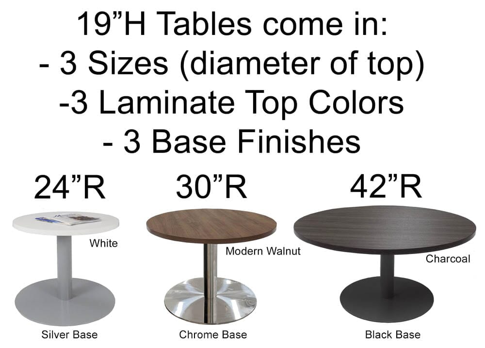 24" Round x 19"H Round Metal Disc Base Coffee Table - Other Sizes Available