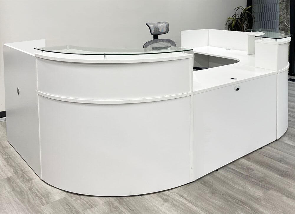 U-Shaped Curved Glass Top Reception Desk