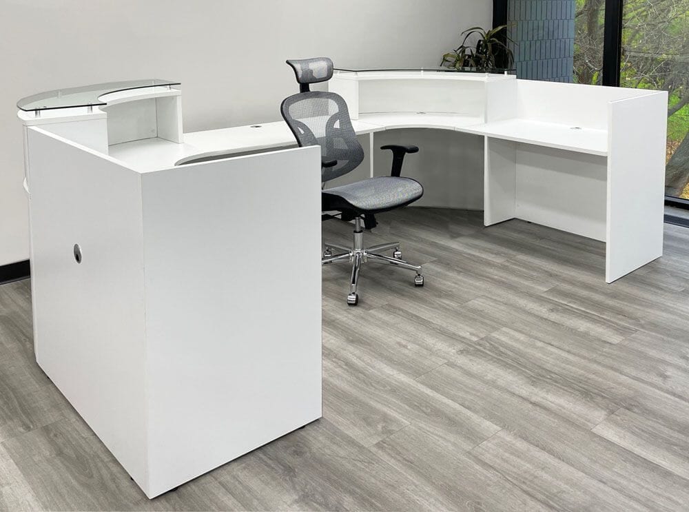 U-Shaped Curved Glass Top Reception Desk