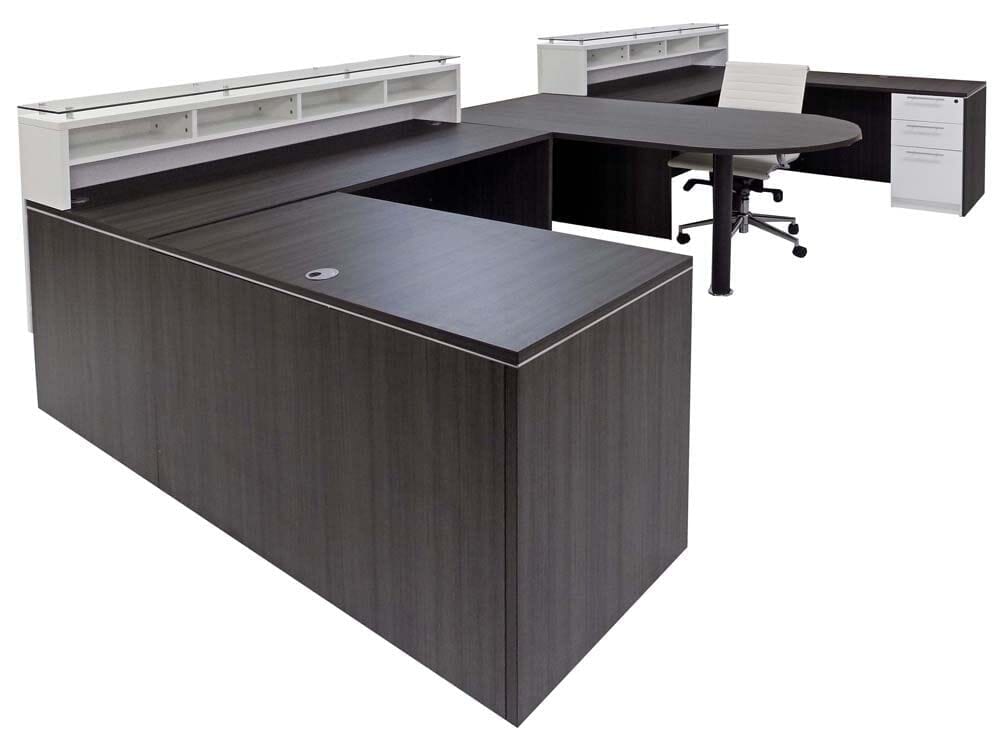 Emerge Glass Top U-Shaped 2-Person Shared Peninsula Reception Desk w ...