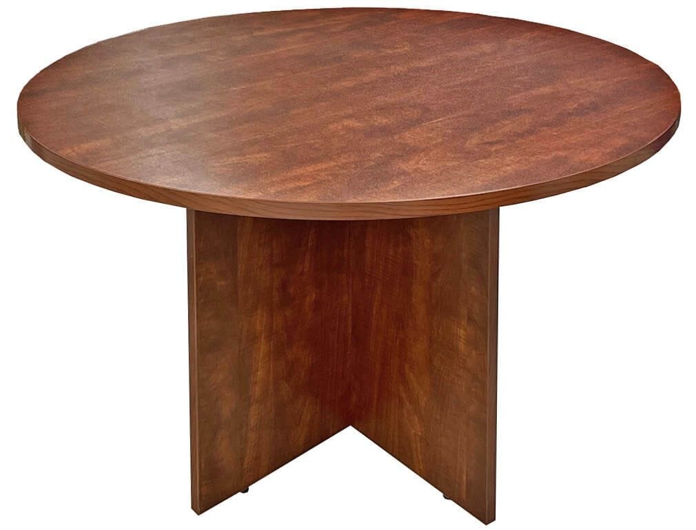48" Round Cherry Discussion Table w/4 Mobile Stacking Chairs - Conference Set