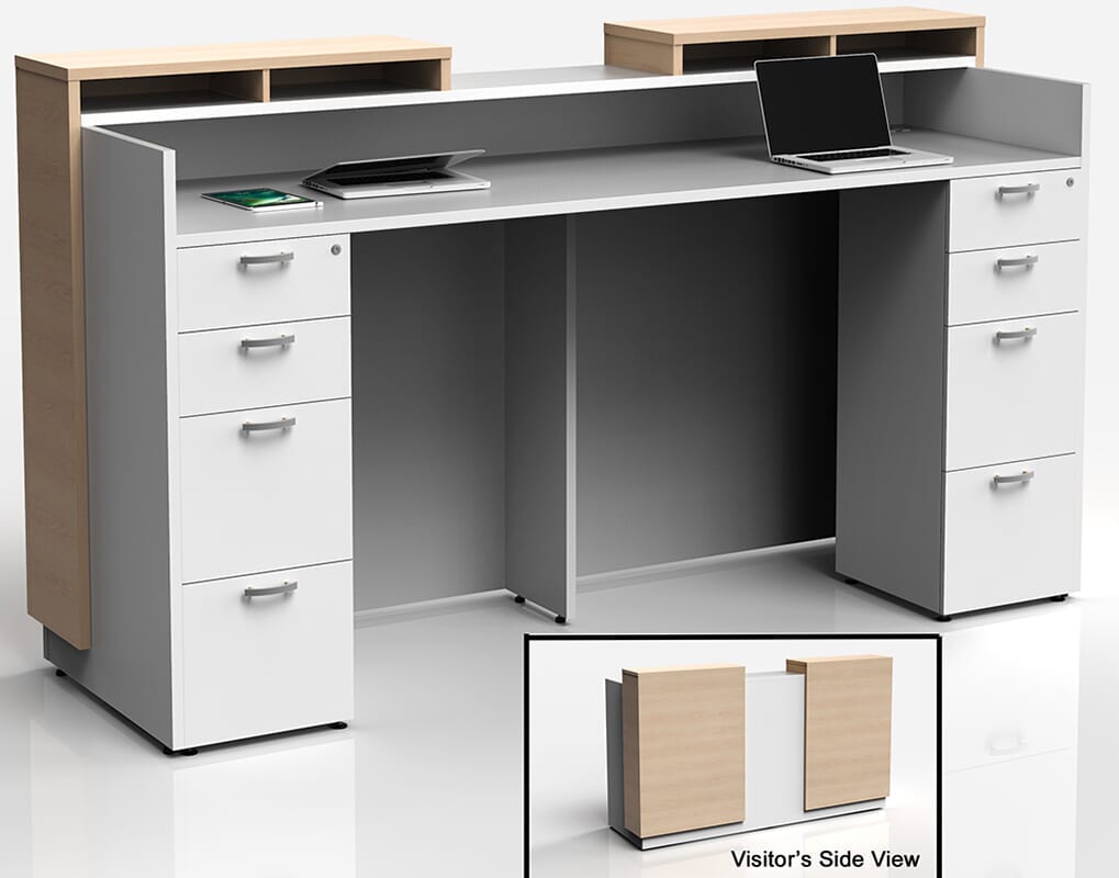 8'W Two-Person Contrasts Custom Standing Height Reception Desk with Drawers