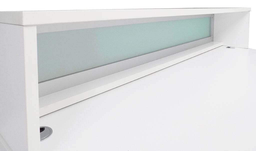 66"W TrendSpaces White Reception Desk with Frosted Glass