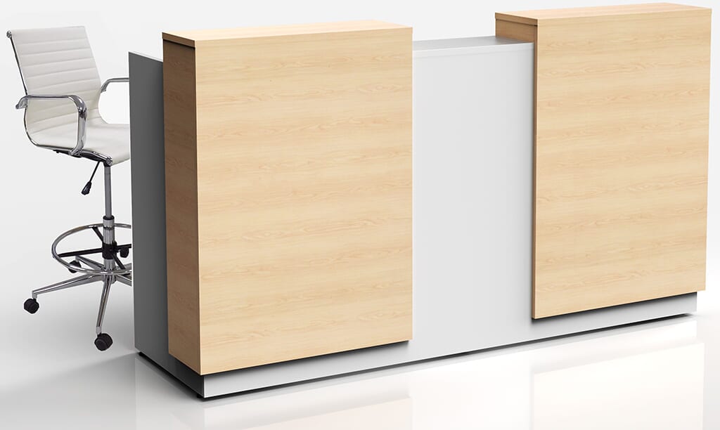 8'W Two-Person Contrasts Custom Standing Height Reception Desk with Drawers