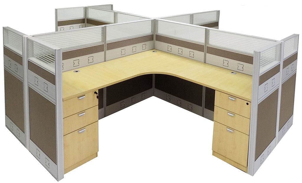 12'W x 12'D x 48"H Premium Series Complete 4-Person Cluster Office ...