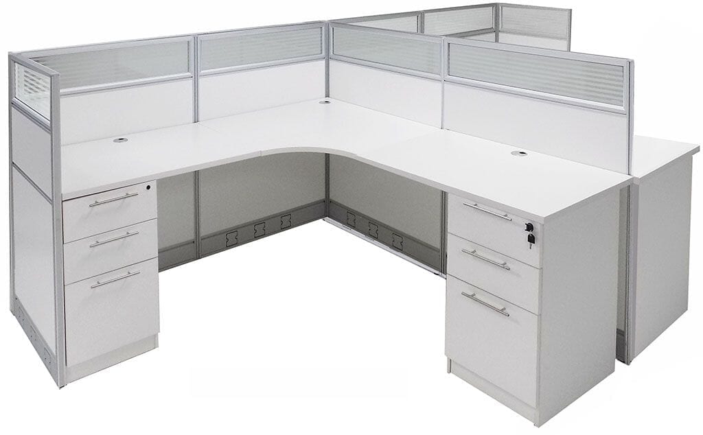 12'W x 6'D x 48"H White Laminate Washable Complete 2-Person L-Shaped ...