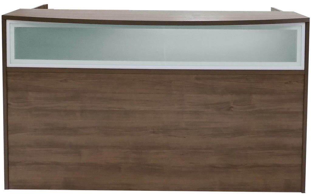 Rectangular Modern Walnut Reception Desk w/Frosted Glass Panel