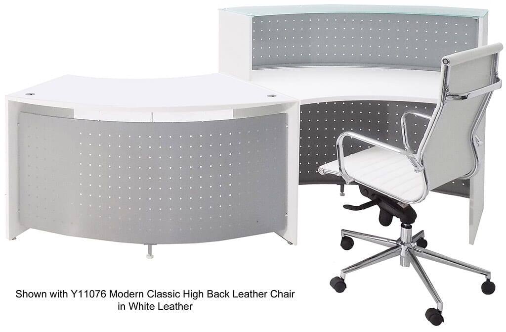 White Curved Wave Glass Top ADA Reception Desk