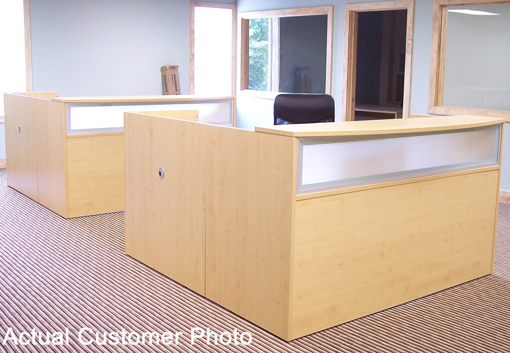 Maple L-Shaped Reception Desk w/Frosted Glass Panel