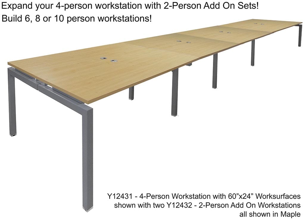 4-Person Collaborative Open Office Benching Workstation w/48" x 24 ...