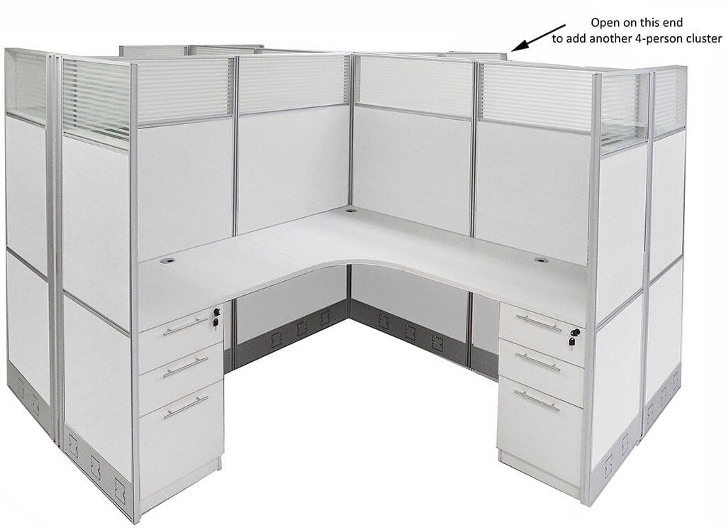 12'W x 12'D x 48"H White Laminate Washable Complete 4-Person Cluster ...