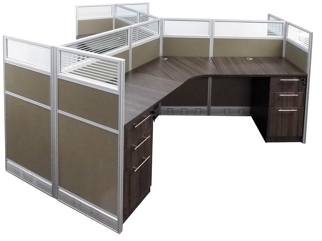 48"H Value Series Taupe Fabric 3-Person Cubicle - 131" x 114" Starter ...