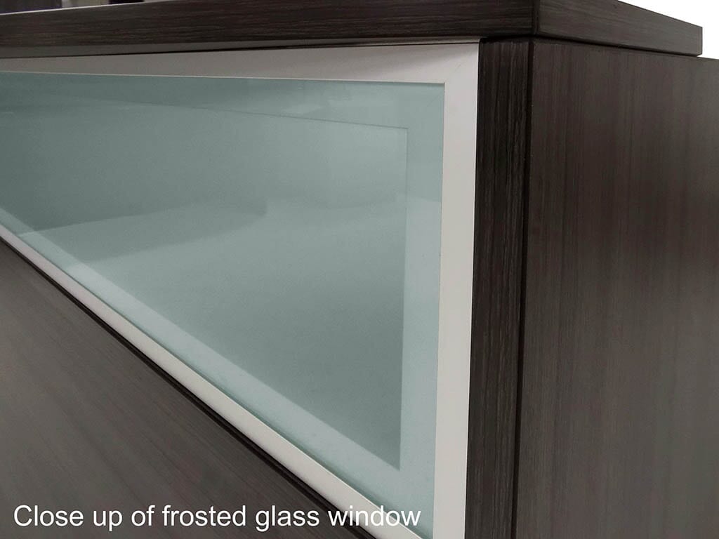 Rectangular Charcoal Woodgrain Reception Desk w/Frosted Glass Panel