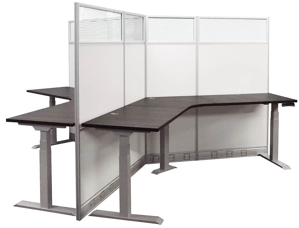 67"H White Laminate 3-Person Height Adjustable Cubicle Workstation