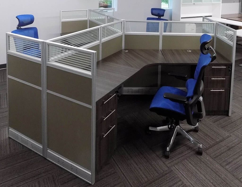 48"H Value Series Taupe Fabric 3-Person Cubicle - 131" x 114" Starter ...