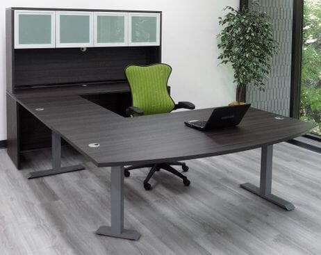 Bow Front U-Desk with Hutch and Height Adjustable L-Surface