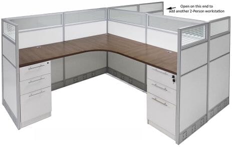 12'W x 6'D x 48"H White Laminate Washable Complete 2-Person L-Shaped ...