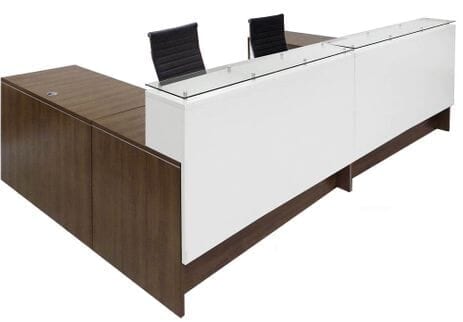 Emerge Glass Top 2-Person Reception Desk w/Drawers & LED Lights - 132"W