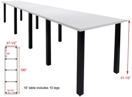 16' x 4' Standing Height Conference Table w/Square Post Legs