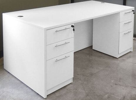 White Rectangular Executive Desk w/6 Drawers