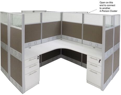 12'W x 12'D x 48"H Premium Series Complete 4-Person Cluster Office ...