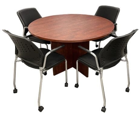 48" Round Cherry Discussion Table w/4 Mobile Stacking Chairs ...