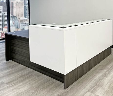 Emerge L-Shaped Glass Top Reception Desk with ADA Surface