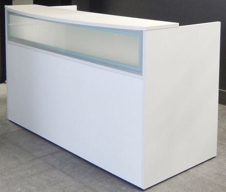 71"W Rectangular White Reception Desk w/Frosted Glass Panel